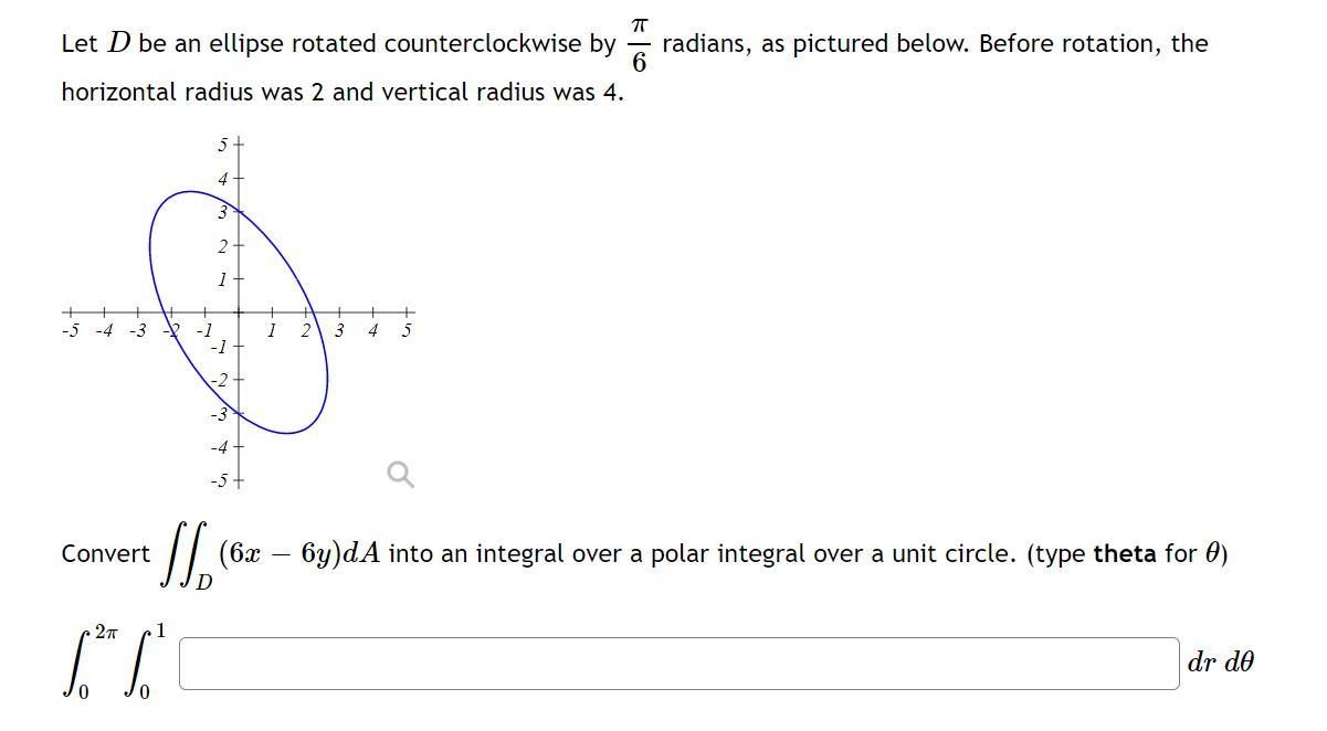 Solved Let D be an ellipse rotated counterclockwise by 6π | Chegg.com