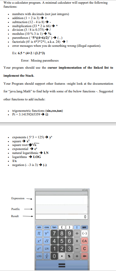 Solved Write a calculator program in java language using | Chegg.com