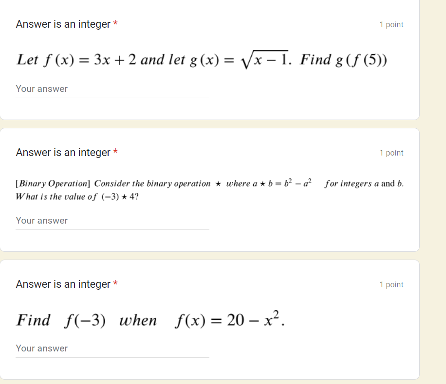 Solved Answer is an integer * 1 point Let f(x)=3x+2 and let | Chegg.com