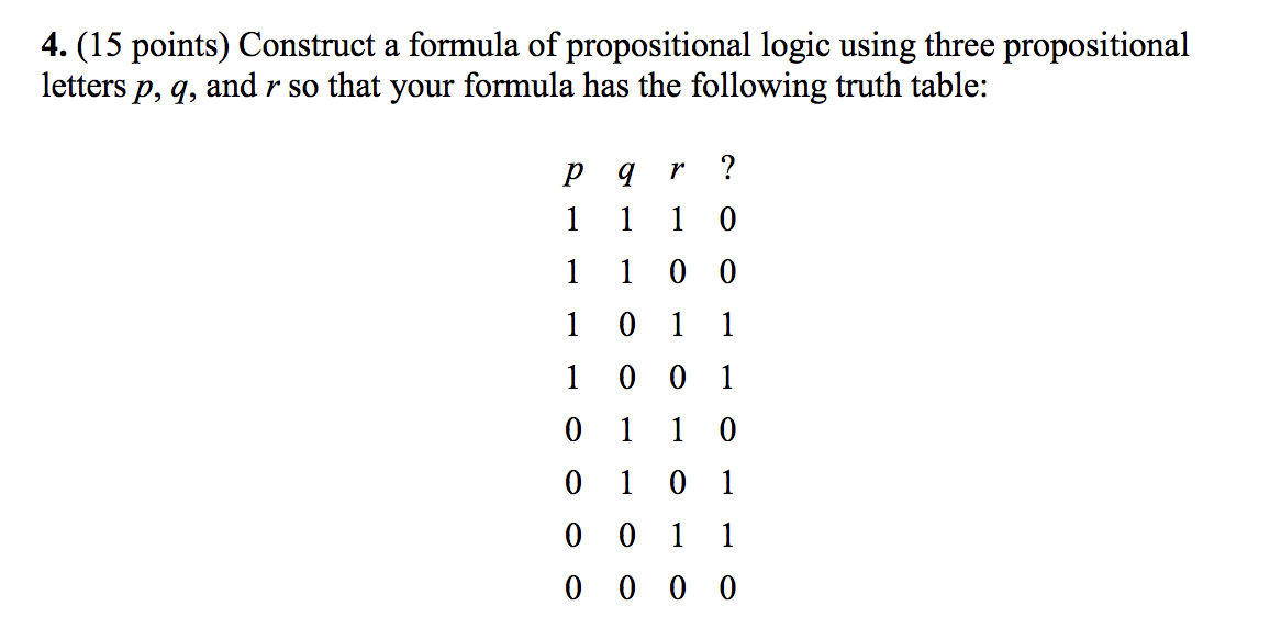 Solved 4. (15 points) Construct a formula of propositional | Chegg.com