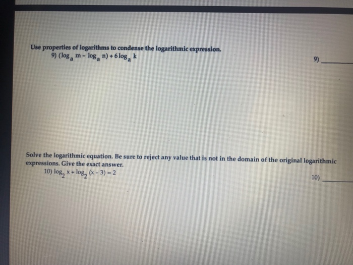 Solved Use properties of logarithms to condense the | Chegg.com