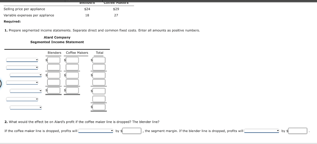Solved Alard Company produces blenders and coffee makers. | Chegg.com