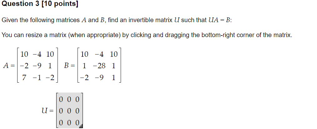 Solved Given the following matrices A and B, find an | Chegg.com