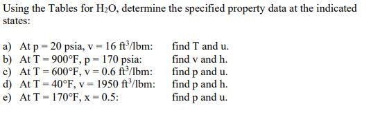 Solved Using the Tables for H2O, determine the specified | Chegg.com