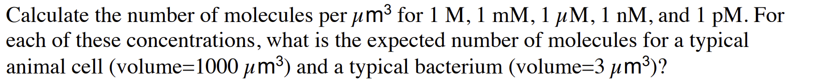 Solved Calculate the number of molecules per μm3 for | Chegg.com
