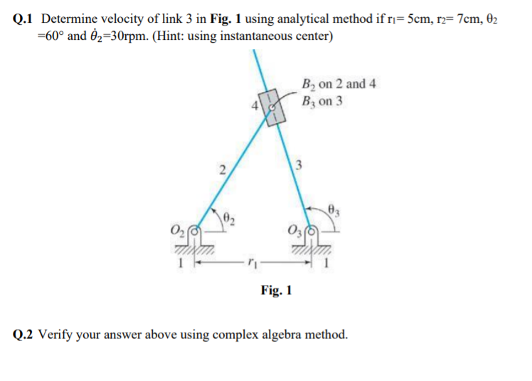 Solved Q.1 Determine velocity of link 3 in Fig. 1 using | Chegg.com