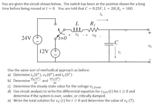 Solved You are given the circuit shown below. The switch has | Chegg.com