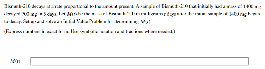 Solved Bismuth-210 decays at a rate proportional to the | Chegg.com