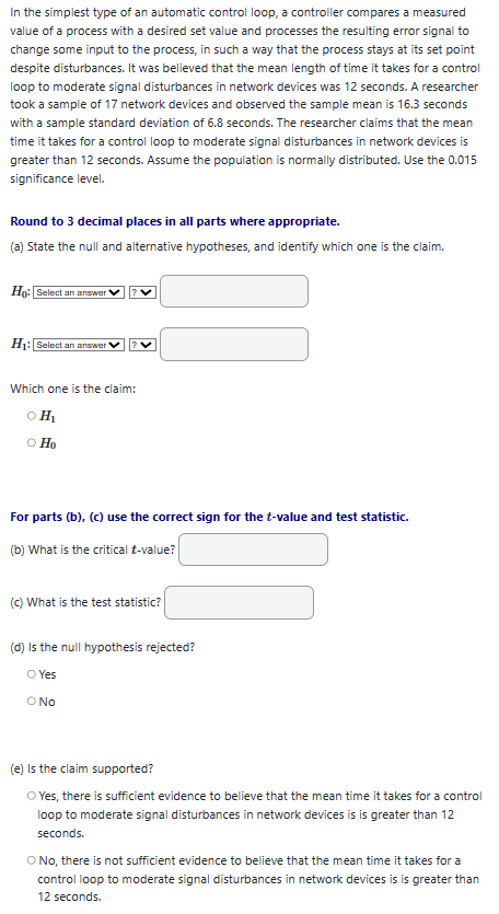 Solved In the simplest type of an automatic control loop, a | Chegg.com