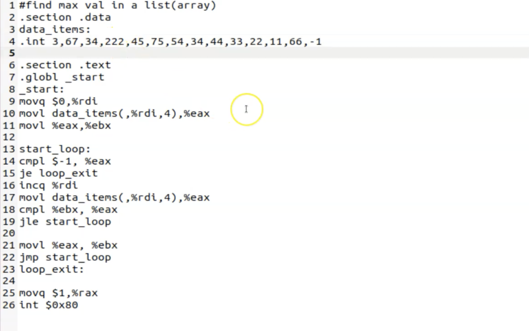 Solved Modify the findmax.s file illustrated in the tutorial | Chegg.com