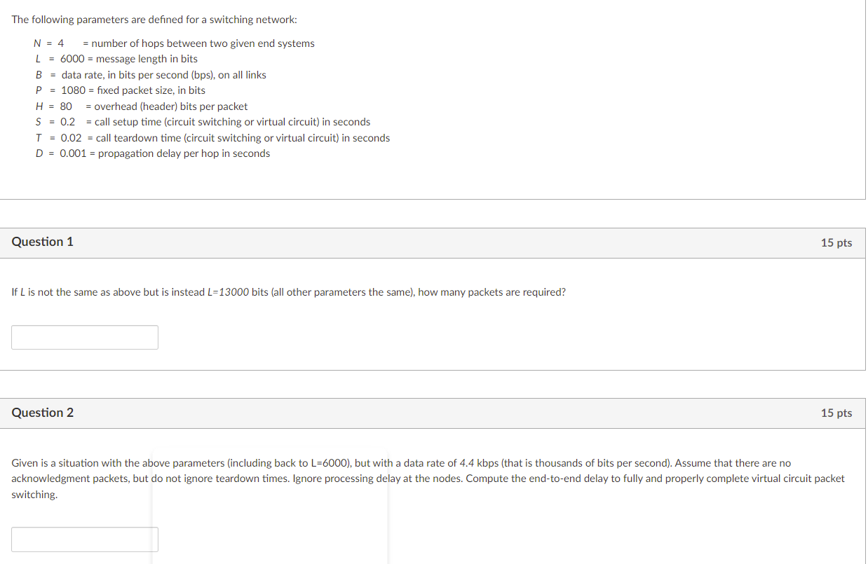 Solved The following parameters are defined for a switching | Chegg.com