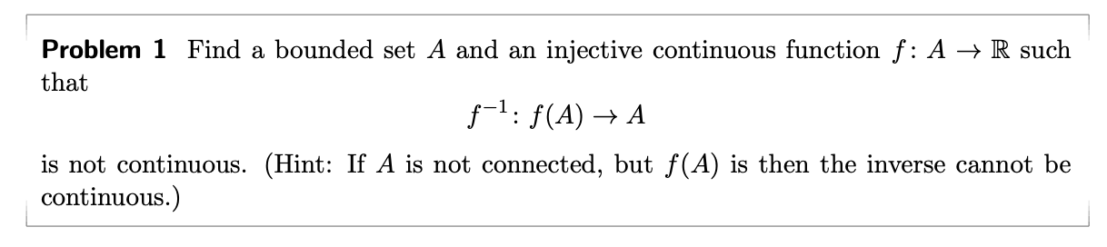 Solved Problem 1 Find a bounded set A and an injective | Chegg.com