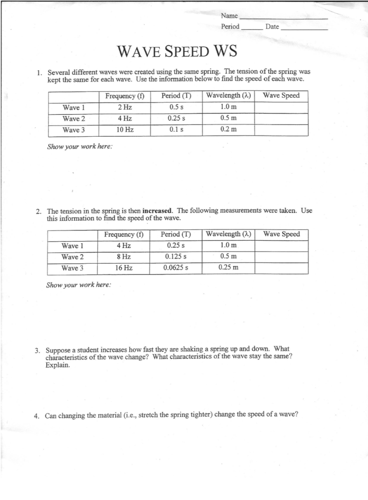 Solved Name Period Date WAVE SPEED WS 1. Several different | Chegg.com