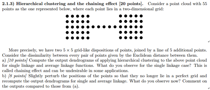 2.1.3) Hierarchical clustering and the chaining | Chegg.com