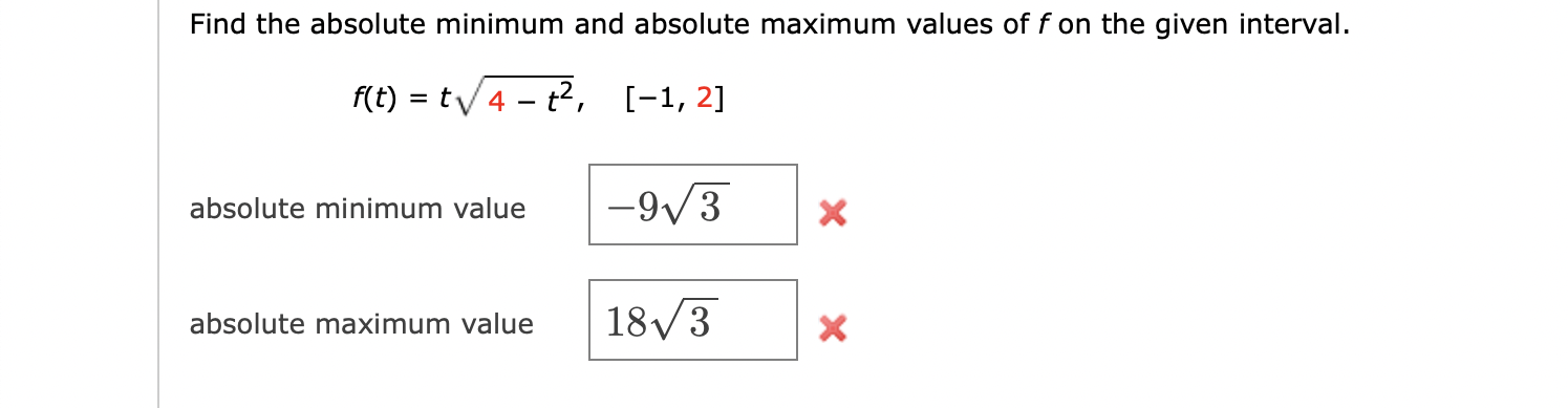 Solved Find the absolute minimum and absolute maximum values | Chegg.com