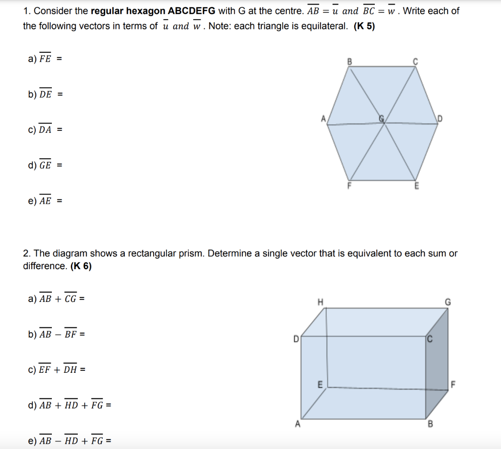 Solved 1. Consider the regular hexagon ABCDEFG with G at the | Chegg.com