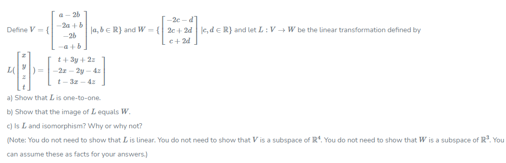 Solved Define V = { a-2b -2a + b -26 -a + b -2c-d |a, b € R} | Chegg.com