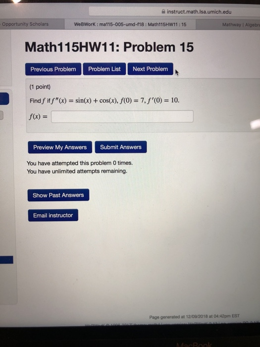 Solved instruct.math.Isa.umich.edu Opportunity Scholars | Chegg.com