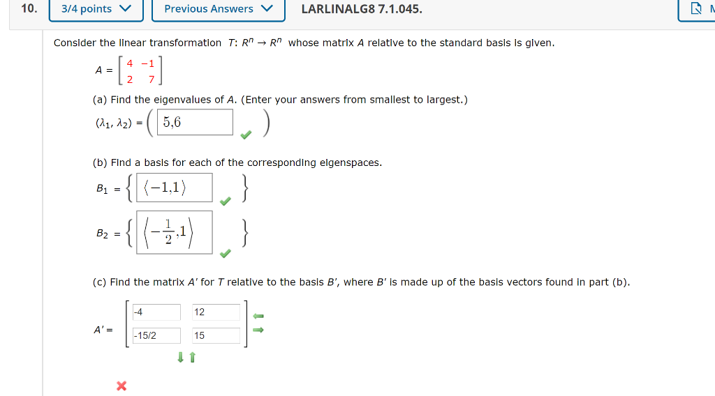 Solved 16. 1/2 points V Previous Answers V LARLINALG8 | Chegg.com