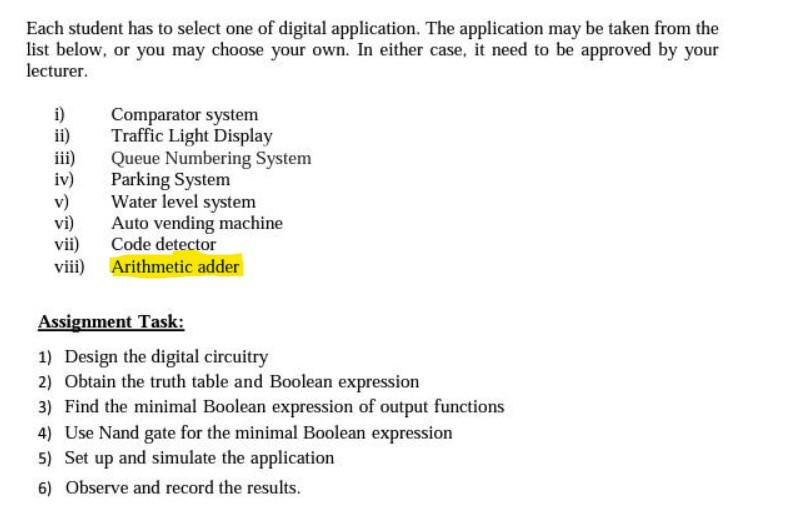 Solved Each student has to select one of digital | Chegg.com