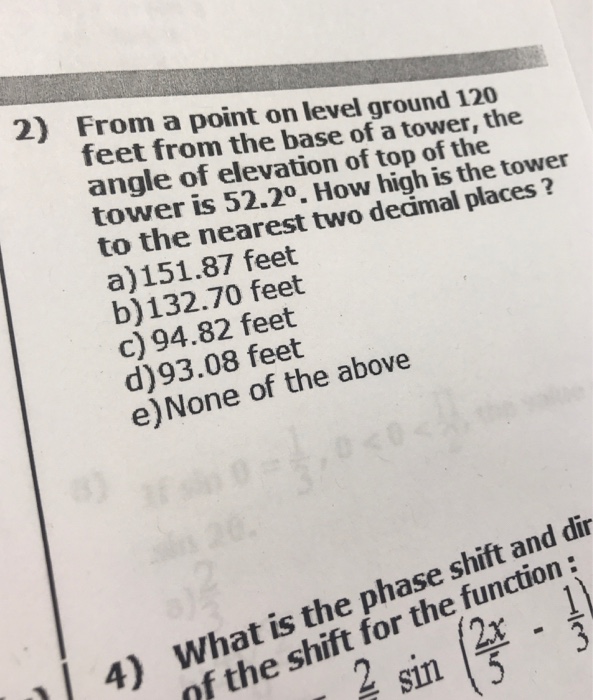 Solved 2) From a point on level ground 120 feet from the | Chegg.com