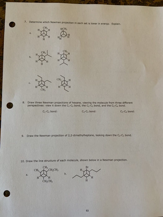 Solved 7. Determine which Newman projection in each set is | Chegg.com