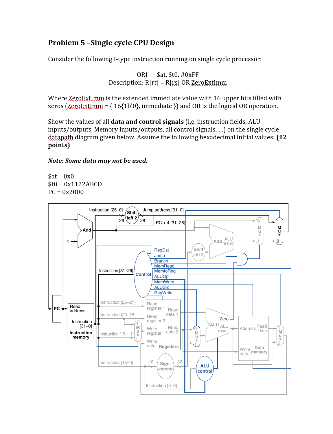 Problem 5 Single Cycle Cpu Design Consider The 