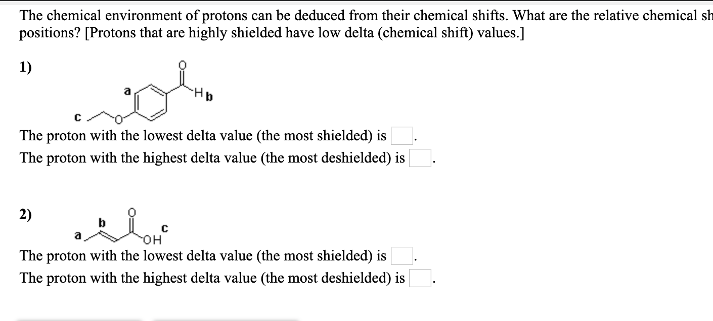 Solved The chemical environment of protons can be deduced | Chegg.com