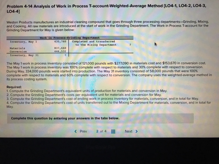 Solved Problem 4-14 Analysis of Work in Process | Chegg.com