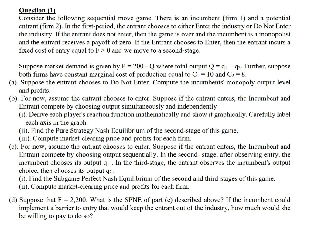 Question Consider the following sequential move game. | Chegg.com