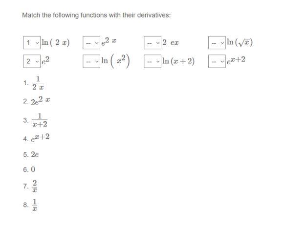 Solved Match the following functions with their derivatives: | Chegg.com