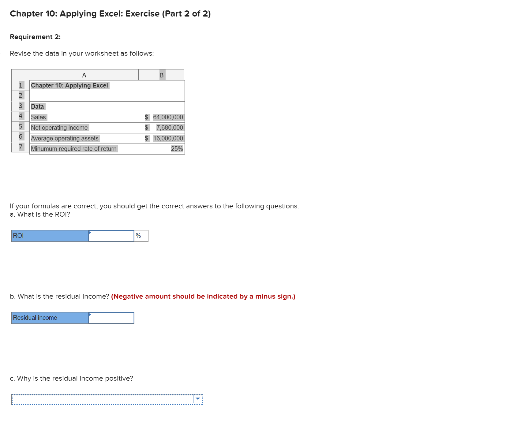 Solved Chapter 10: Applying Excel: Exercise (Part 2 of 2) | Chegg.com
