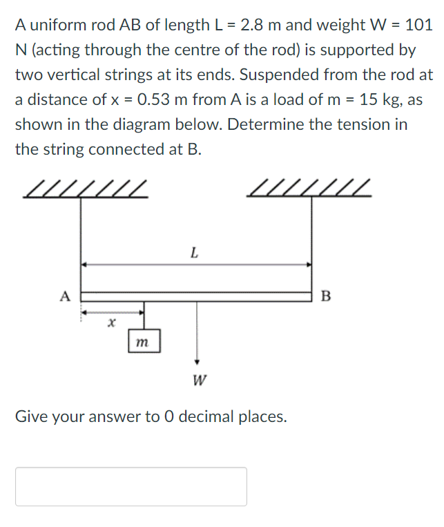 Solved A uniform rod AB of length L = 2.8 m and weight W = | Chegg.com