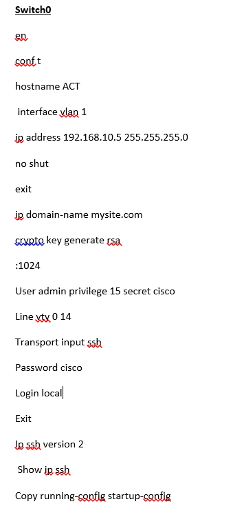 Configure ssh on switch for remote use on switcho | Chegg.com