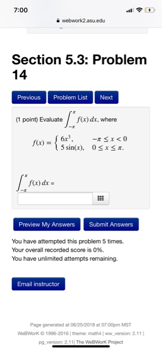 Solved 7:00 webwork2.asu.edu Section 5.3: Problem 14 | Chegg.com