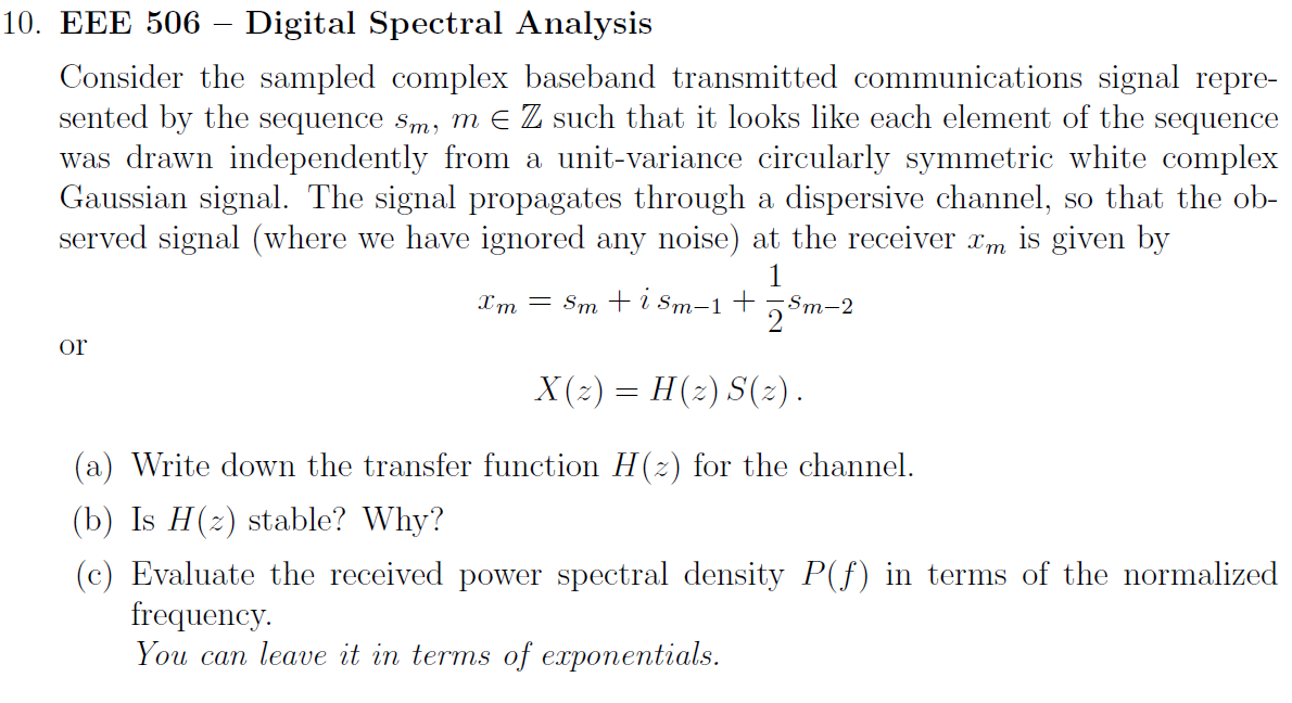 Solved 10. EEE 506 – Digital Spectral Analysis Consider the | Chegg.com
