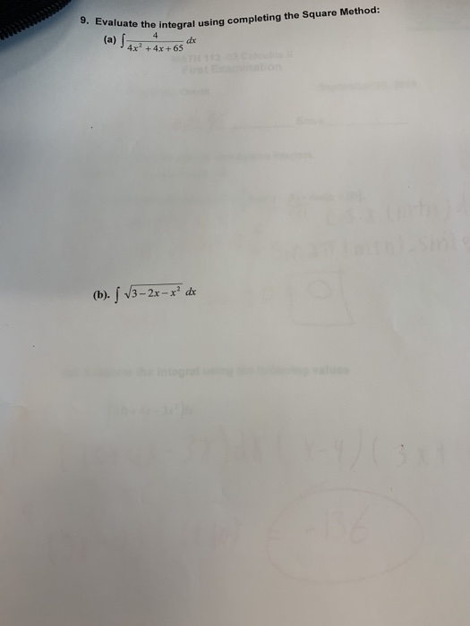 Solved ailutthe integral using completing the Square Method: | Chegg.com