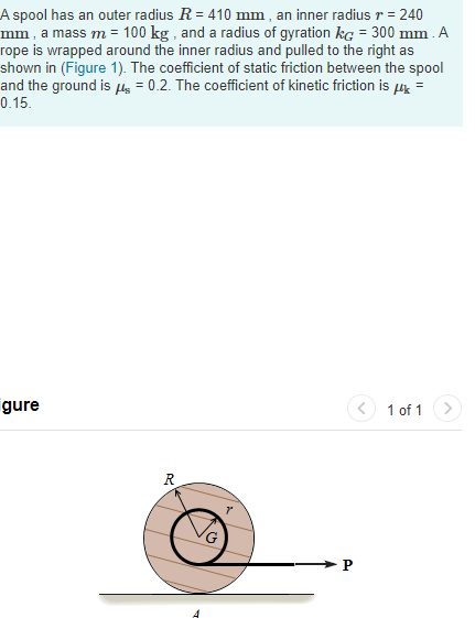 Solved A spool has an outer radius R = 410 mm, an inner | Chegg.com
