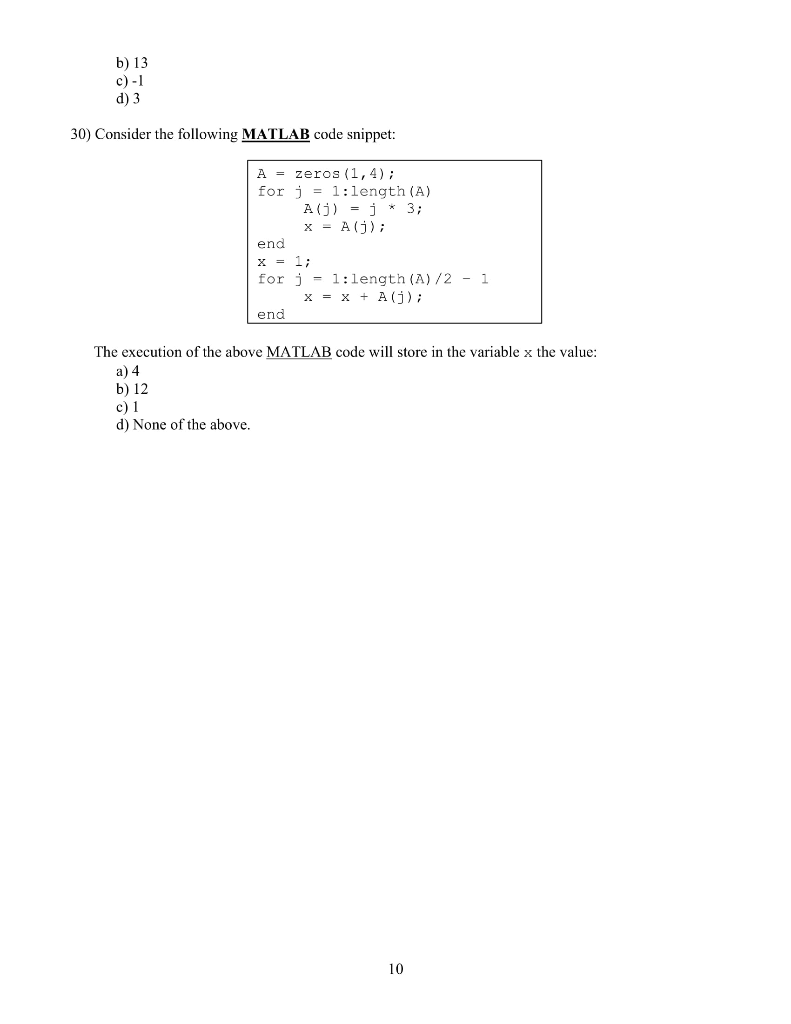 27) Consider the following piece of MATLAB code: | Chegg.com