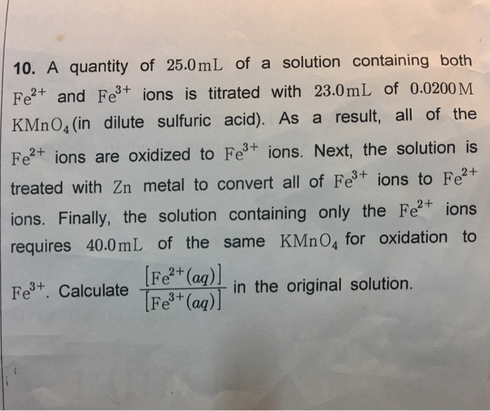 Solved 10. A quantity of 25.0mL of a solution containing | Chegg.com