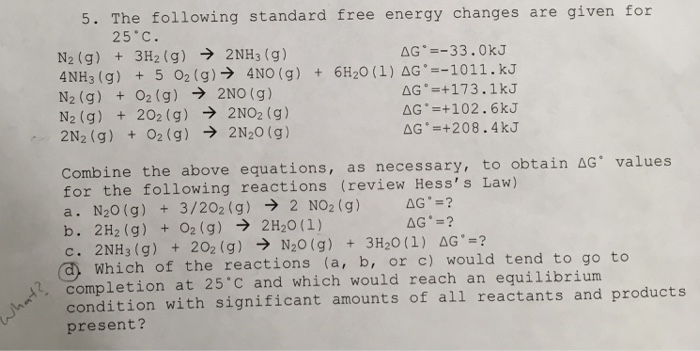 Solved 5. The following standard free energy changes are | Chegg.com
