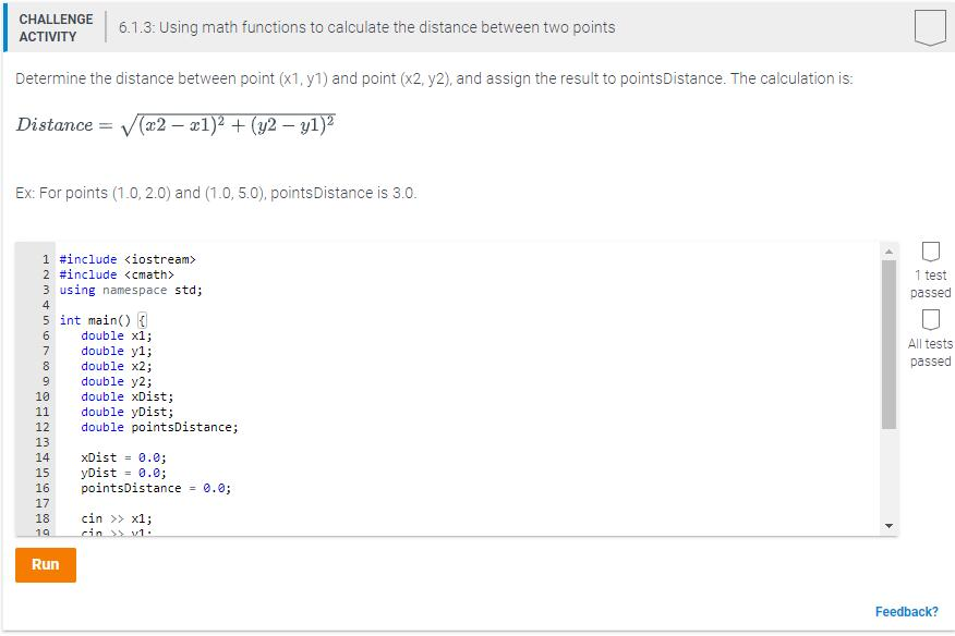 Solved CHALLENGE ACTIVITY 6 1 3 Using Math Functions To Chegg