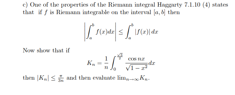 Solved c) One of the properties of the Riemann integral | Chegg.com