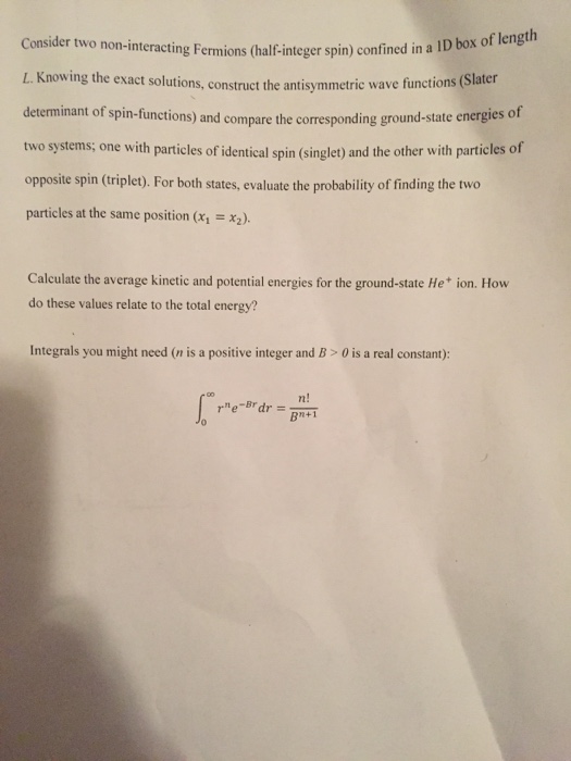 Solved Consider two non-interacting Fermions (half-integer | Chegg.com