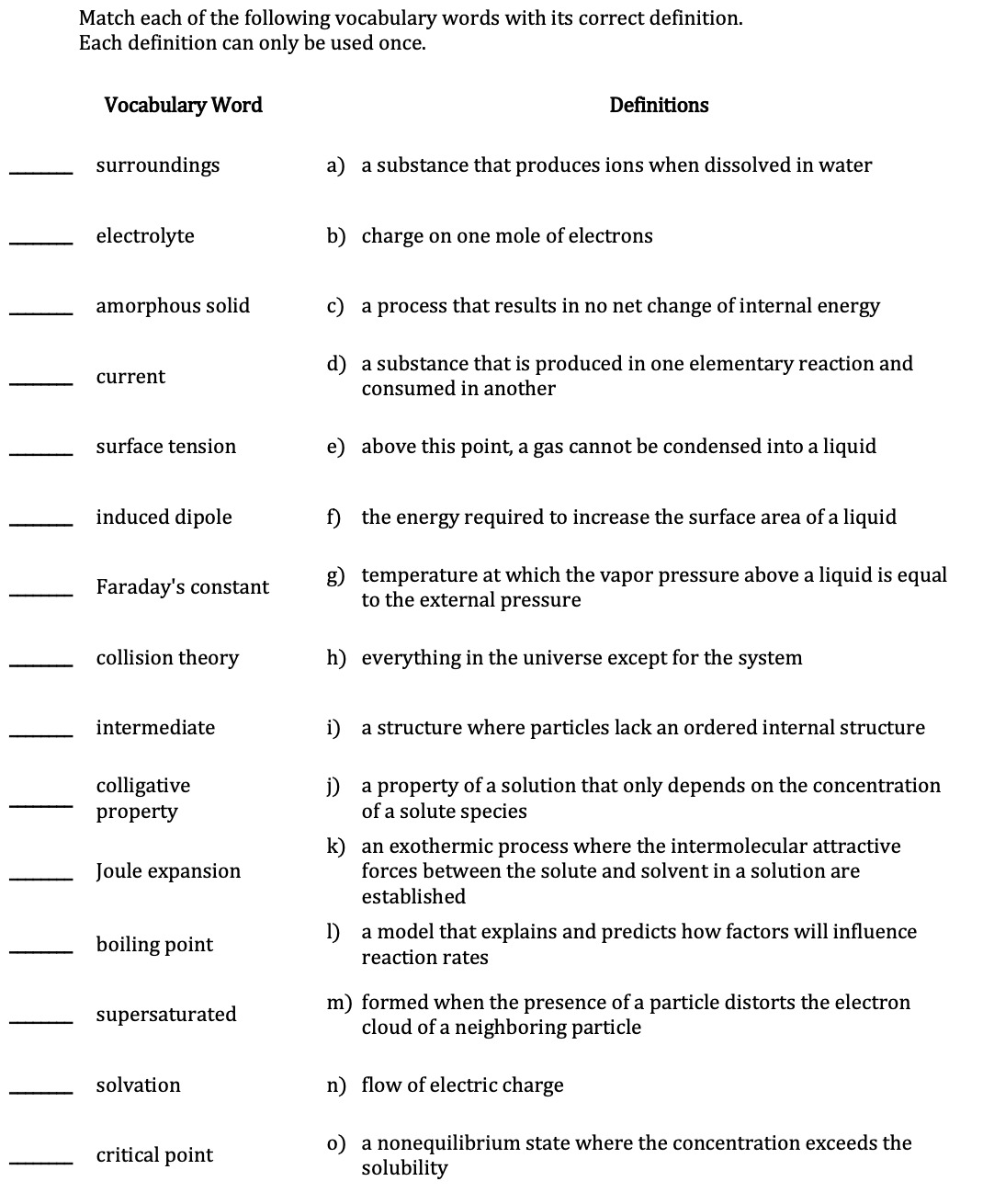 Solved Match each of the following vocabulary words with its | Chegg.com