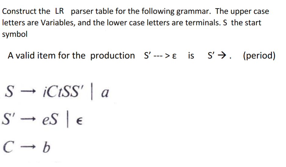 Solved Construct the LR parser table for the following | Chegg.com