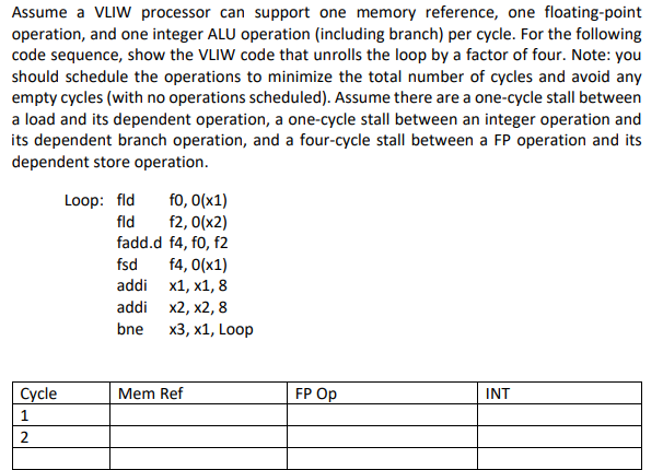 Solved Assume A Vliw Processor Can Support One Memory