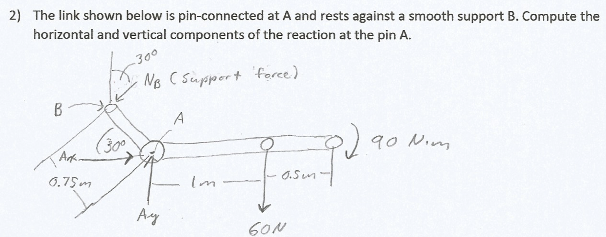 Solved 2) The link shown below is pin-connected at A and | Chegg.com