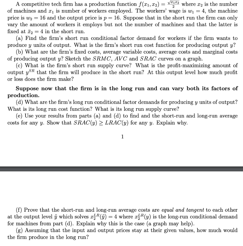 A competitive tech firm has a production function | Chegg.com