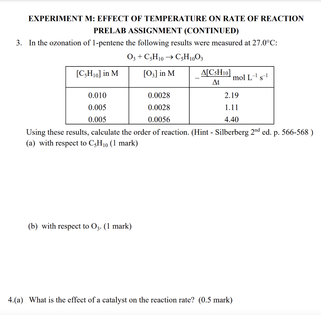 Solved EXPERIMENT M: EFFECT OF TEMPERATURE ON RATE OF | Chegg.com
